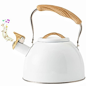 Tea Kettle, 3.2 Quart Whistling Tea Pot for Stovetop,Tea Kettles Stove Top with Cool Grip Ergonomic Handle, Stainless Steel Teapot White