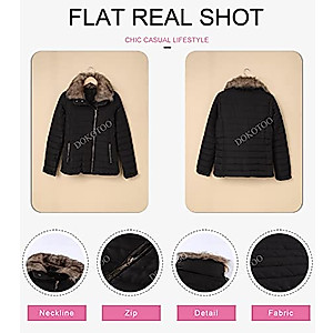 Dokotoo Womens Casual Ladies Winter Faux Fur Collar Zip Up Open Front Quilted Puffer Jacket Coat Outerwear with Pockets Black Small