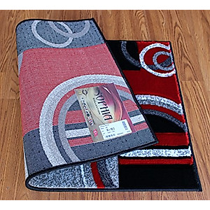 Masada Rugs, Sophia Collection Hand Carved Area Rug Modern Contemporary Red Grey White Black (2 Feet X 3 Feet 4 Inch) Mat