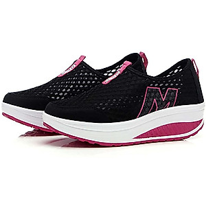 Hotcham Woman Casual Sport Shoes Women Wedge Sneaker Comfort Fitness Sneaker Mush Frabic Upper Sport Shoes Women Platform Sneaker,Black/7