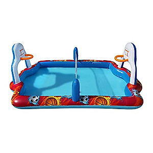 Banzai Outdoor Inflatable Sports Arena 4 in 1 Play Center Water Park Pool with Soccer, Volleyball, and Basketball Sports Ball, Ages 3+