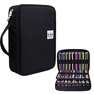 OVAKIA 220 Slot Colored Pencil Case Pen Bag with Zipper for Student Artist Storage Organizer for Watercolor Pencil Gel Pen Marker Highlighter Large Capacity Handy Pencil Holder(Black)
