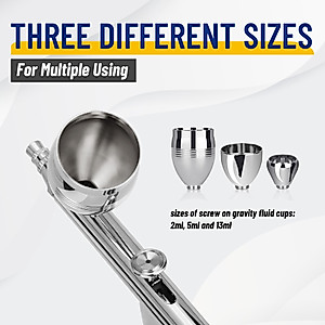 Fengda Airbrush FE-183K Precision Dual Action Airbrush Set for Gravity Feed with 3 Cup Sizes and 3 Nozzles (0.3, 0.5 and 0.8mm)