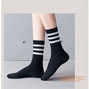 OGUOY 8 Pairs Striped Cute Socks Men's and Women's Spring and Summer Mid-tube Socks Sports High Waist Cotton Socks (8 Pairs Black+White)