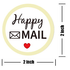 Round Happy Mail Stickers, 2 Inch Red Heart/Happy Mail Labels-Packaging Envelope Sealing Stickers for Small Business, Online retailers,Small Shops and More.(504 pcs) (2 inch)