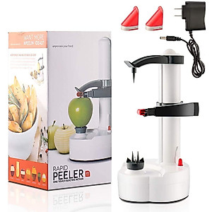 Multifunctional Electric Automatic Peeler Stainless Steel Fruit and Vegetable Peeler Machine Kitchen Peeling Tool for Apple and Potato [2 Replacement Blades] - White