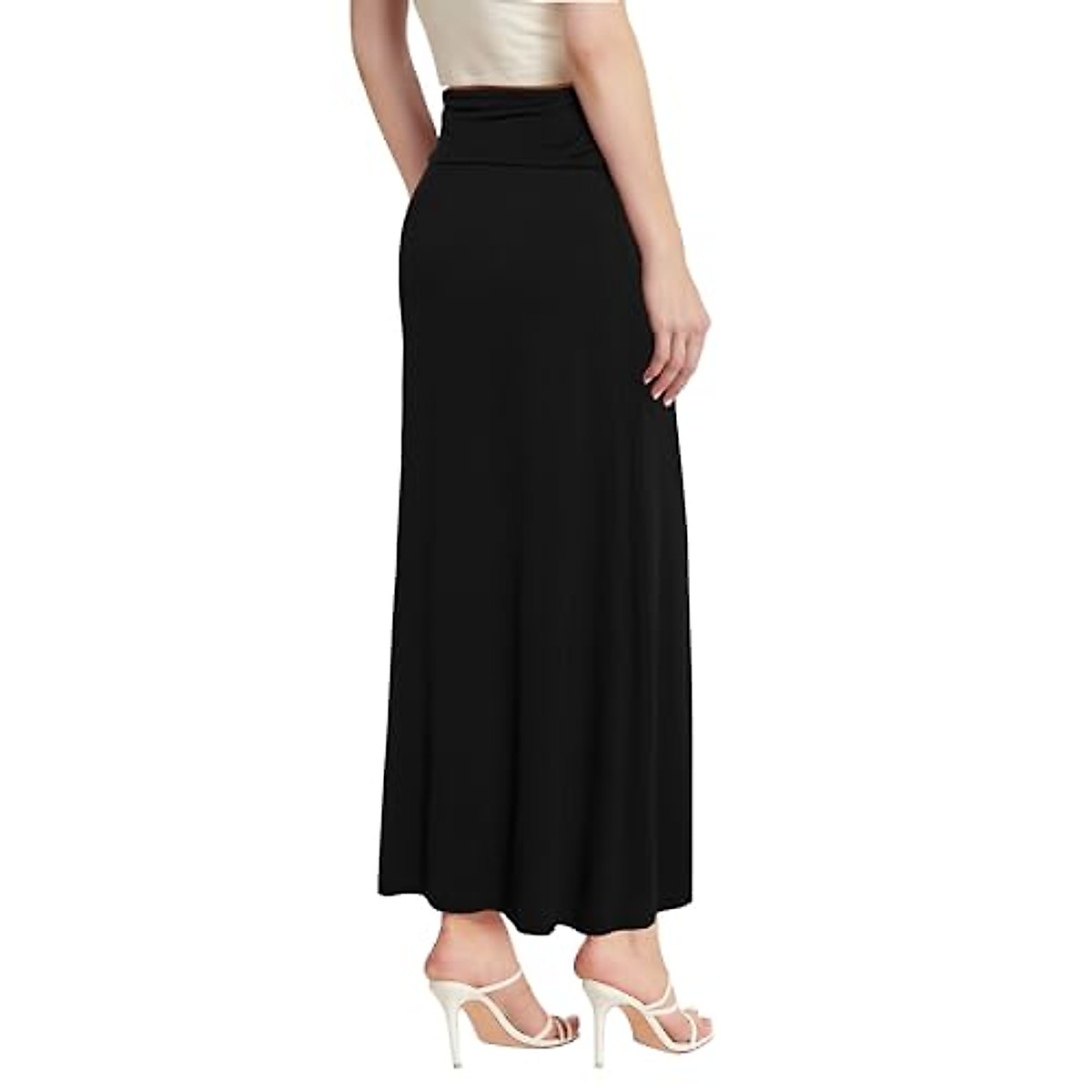 Hybrid & Company - Women's Maxi Skirt W/ Fold Over Waist Band - Made in the USA, Black, Large