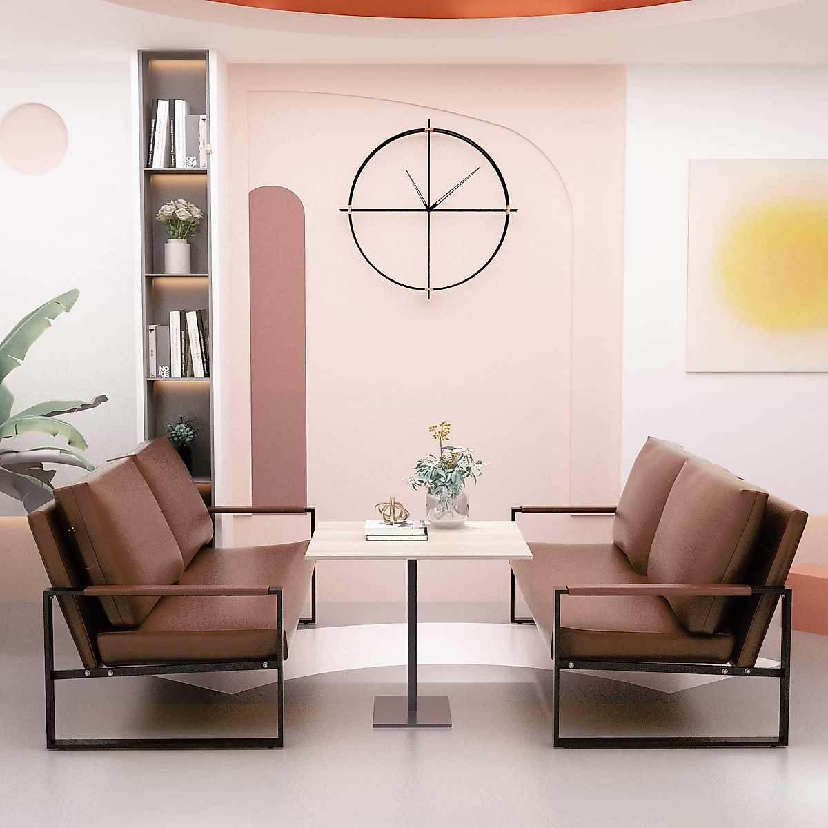 AWQM PU Leather Loveseat Set of 2, Accent Chair Middle Age Couch Upholstered Sofa with Removable Cushions and Armrest Velcro for Mini Lounge Home & Office, Chocolate