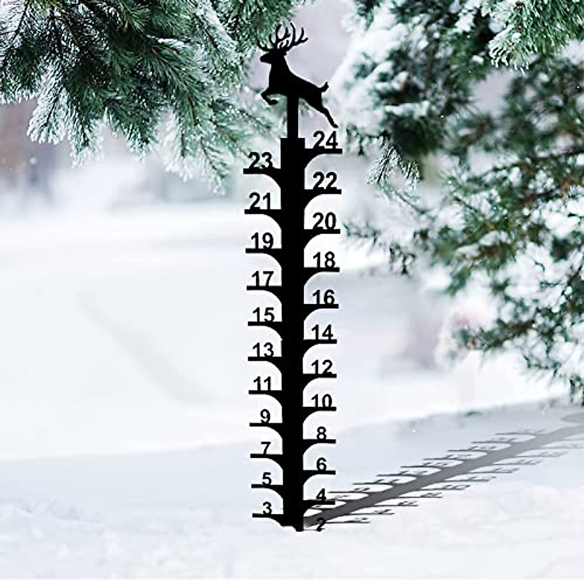 Flexyony Outdoor Snow Gauge 24 Inch Iron Art Snow Gauge Detachable Christmas Snowflake Snowfall Measuring Gauge Handmade Snow Measuring Stick for Garden Yard Christmas Decoration Gift (C-Elk)