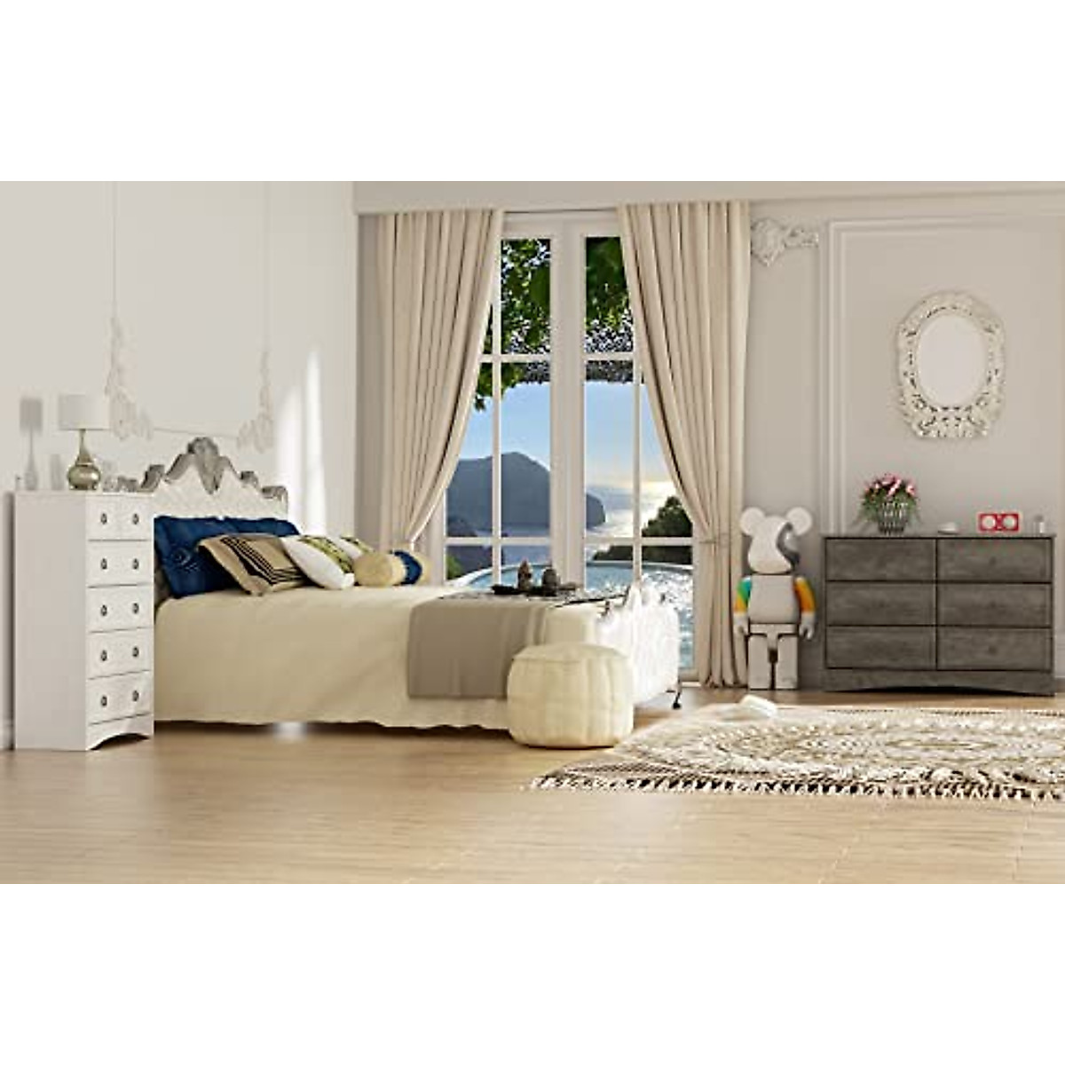 LGHM Modern 6 Drawer Dresser, Dressers for Bedroom, Chest of Drawers Closet Organizers and Storage Clothes - Easy Pulls Handle, Textured Borders Living Room, Hallway, Gray Wash