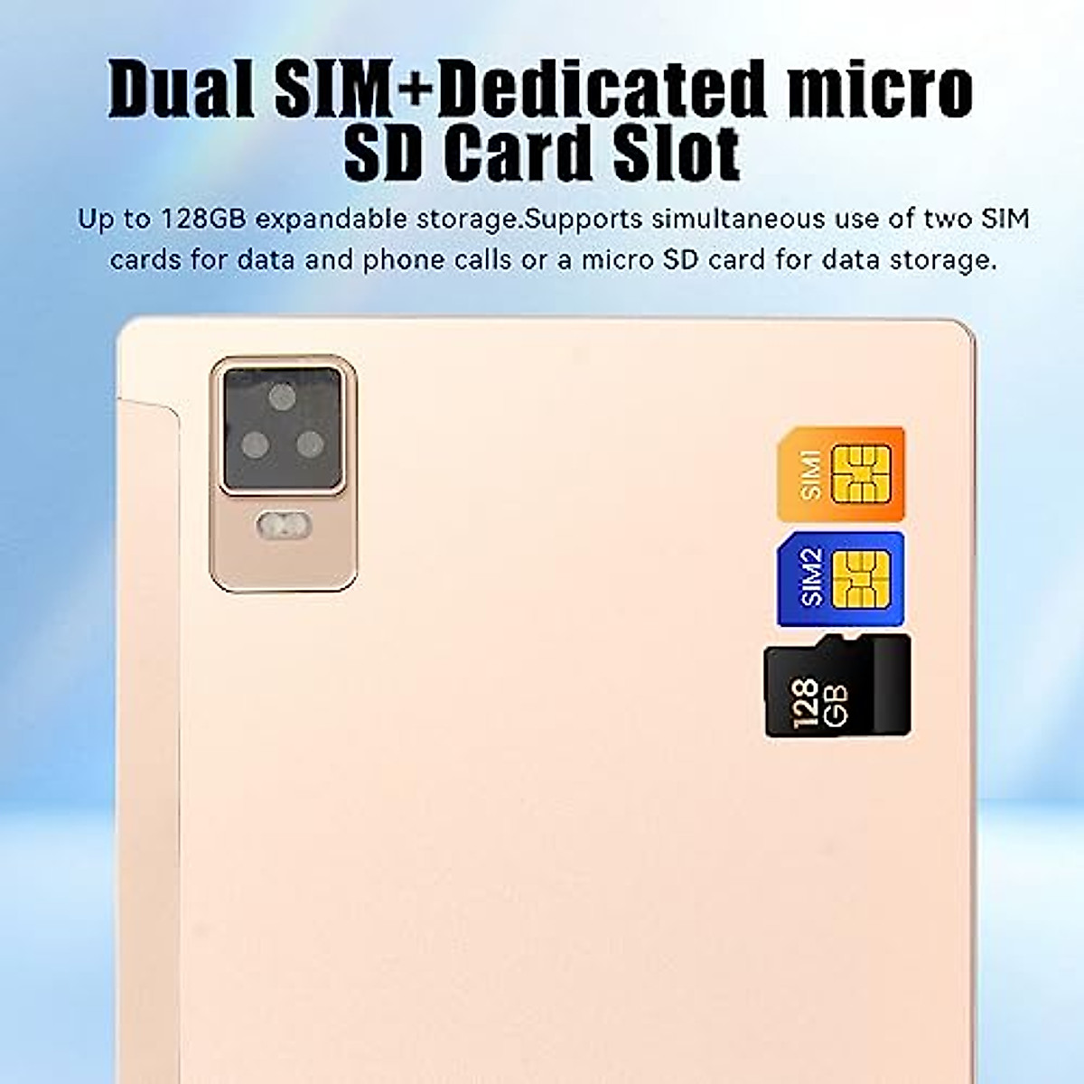 Airshi Gaming Tablet, US Plug 100‑240V 6GB RAM 256GB ROM Octa Core CPU 10.1 Inch FHD Office Tablet for School (Gold)