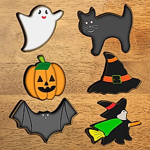 Halloween Cookie Cutters Set - Ghost, Pumpkin, Bat, Cat, Witch, Witch Hat - 6Pcs Halloween Cookie Cutters Large for Halloween Party - Cookie Cutters Halloween Shapes for Holiday Fall Baking