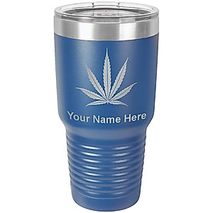 LaserGram 30oz Vacuum Insulated Tumbler Mug, Marijuana leaf, Personalized Engraving Included (Dark Blue)