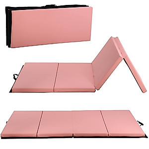 CL.HPAHKL 4-Fold Gymnastics Mats 6'x4'x2" Thick Tumbling Mats Exercise Mat with Carrying Handles Lightweight Pu Leather Gymnastics Panel Mat for Stretching Yoga Aerobics Home Exercise(Pink)