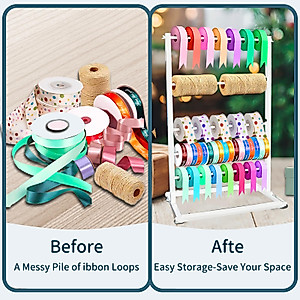 Mannxitzdy 5 Tier Ribbon Holder Organizer Rack, Ribbon Organizer, Ribbon Organizer Storage Ribbon Rack for Craft Room, Flower Store, Cake Shop, White