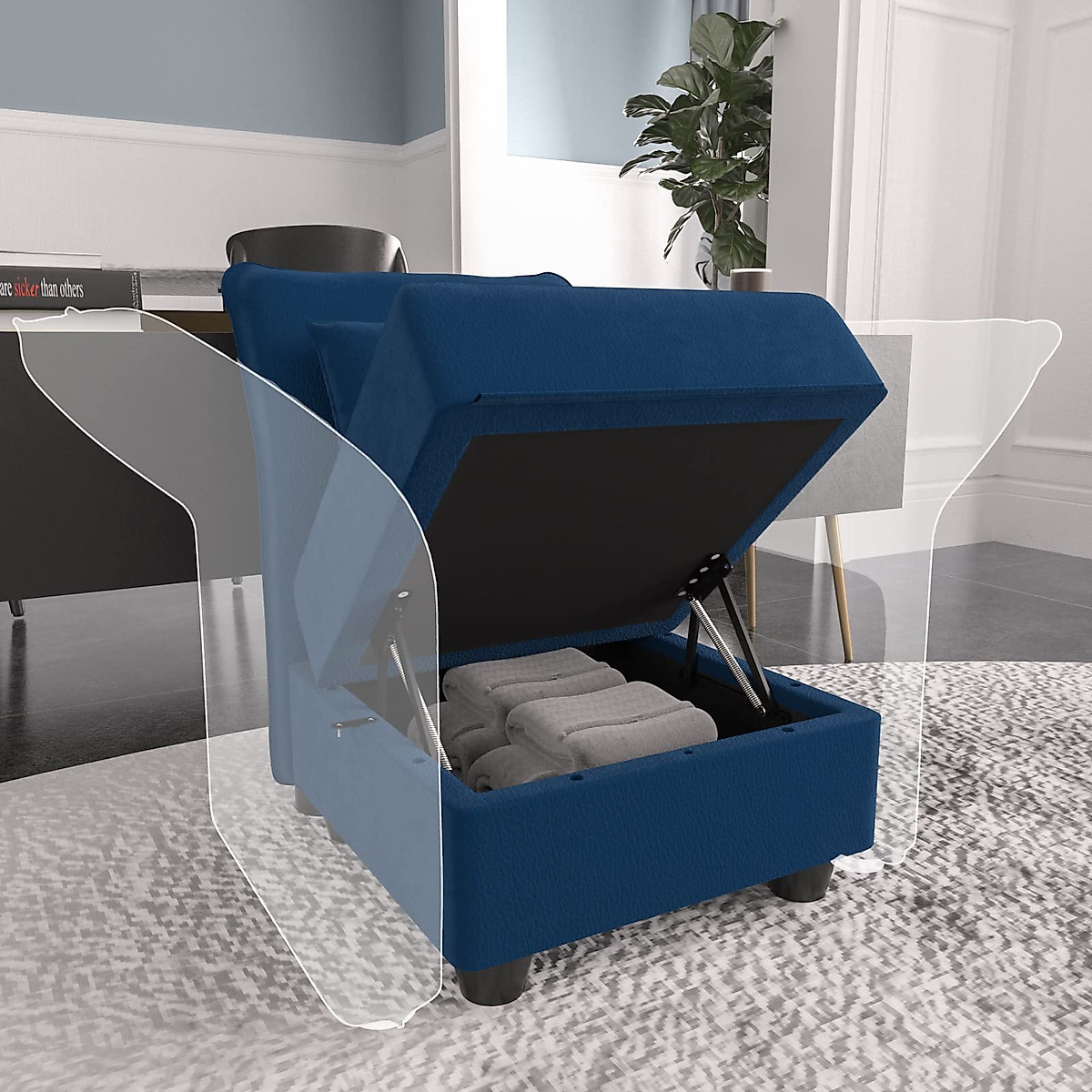 LLappuil Modular Sectional Storage Couch Ottoman Seats，Storage Ottoman Footrest Modules and Seat Cube Grey