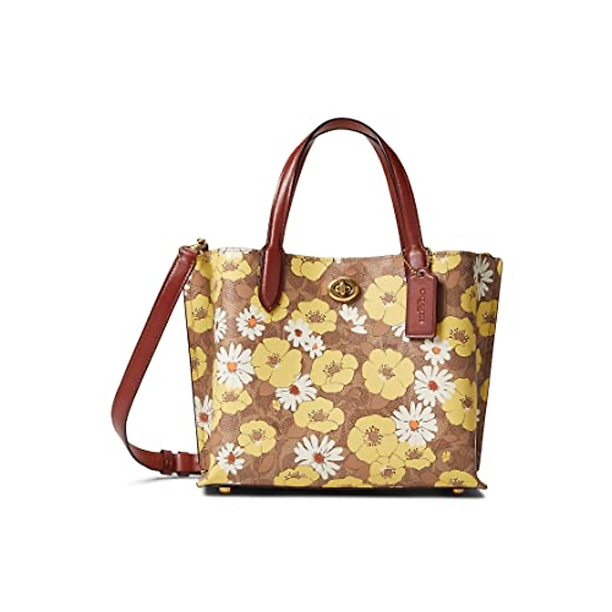 COACH Coated Canvas Signature with Floral Print Willow Tote 24 Tan/Rust Multi One Size