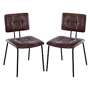 Duhome PU Leather Dining Chairs Set of 2, Breathable Faux Leather Upholstered Kitchen Chairs with Backrest, Metal Dining Chair Suitable for Dining Room Kitchen Counter Island Bar, Darkbrown