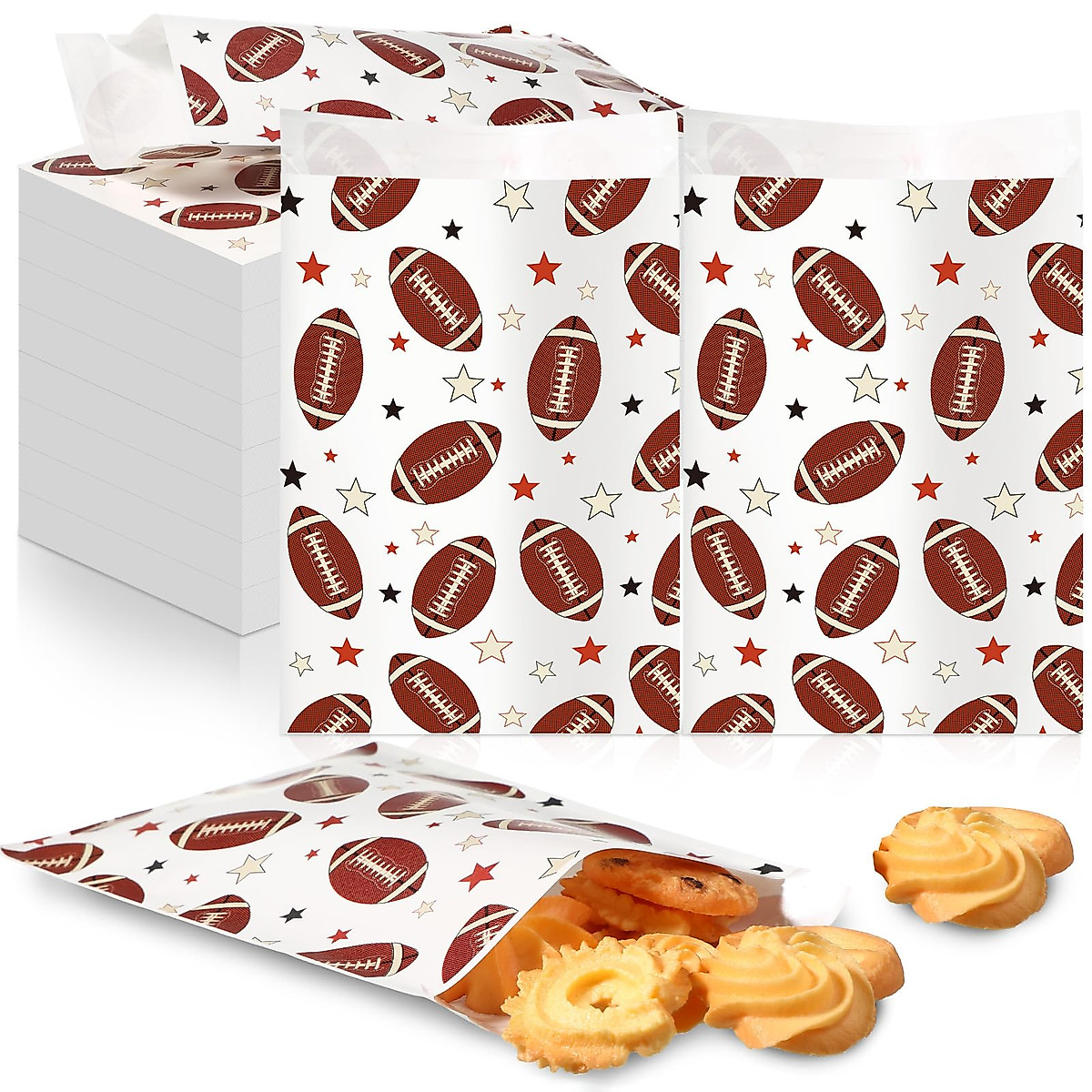 Pasimy 100 Pcs Football Treat Bags Football Candy Bags Football Goodie Cookie Bags Self Adhesive Kraft Paper Football Snack Bags Football Gift Bags for Football Party Favor Bags Supplies Decor