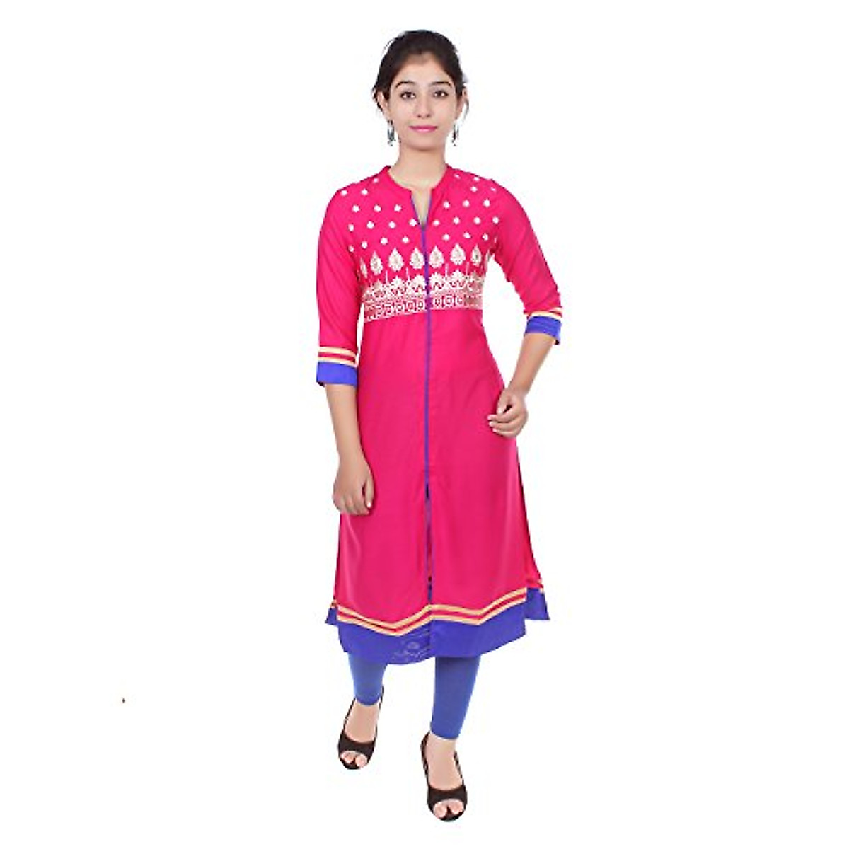 Chichi Indian Women's Embroidered Cotton Blend Kurti Pink For Casual/Daily/Party Wear