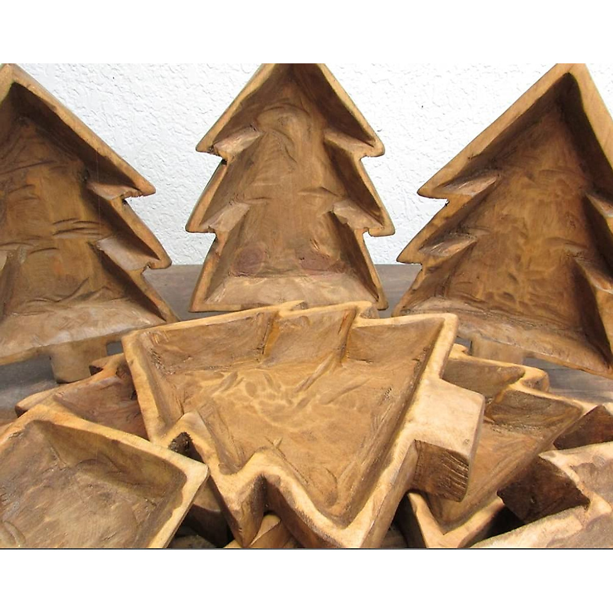 5-Pack Farmhouse Tree Wood Rustic Handmade Dough Bowls 9 x 13 x 1.5 inches - Candle Pour - Candle Fill - Gifts for Holidays, Christmas Tree