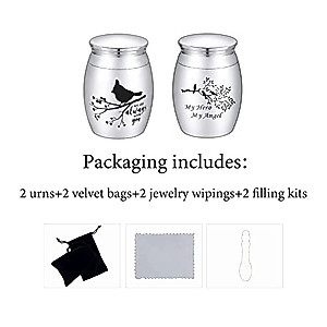Small Urns for Human Ashes - Set of 2, Stainless Steel Mini Urn Set, Cremation Urn, Ashes Urn Ashes Holder, Small Keepsake urns for Family & Loved Ones, Silver