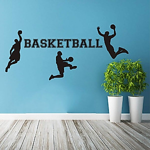 Art Teens Boys Room Basketball Decor Sticker Sports Basketball Player Vinyl Wall Decal Removable Kids Room Wall Murals YO-29 (Black, 17x36 inch)