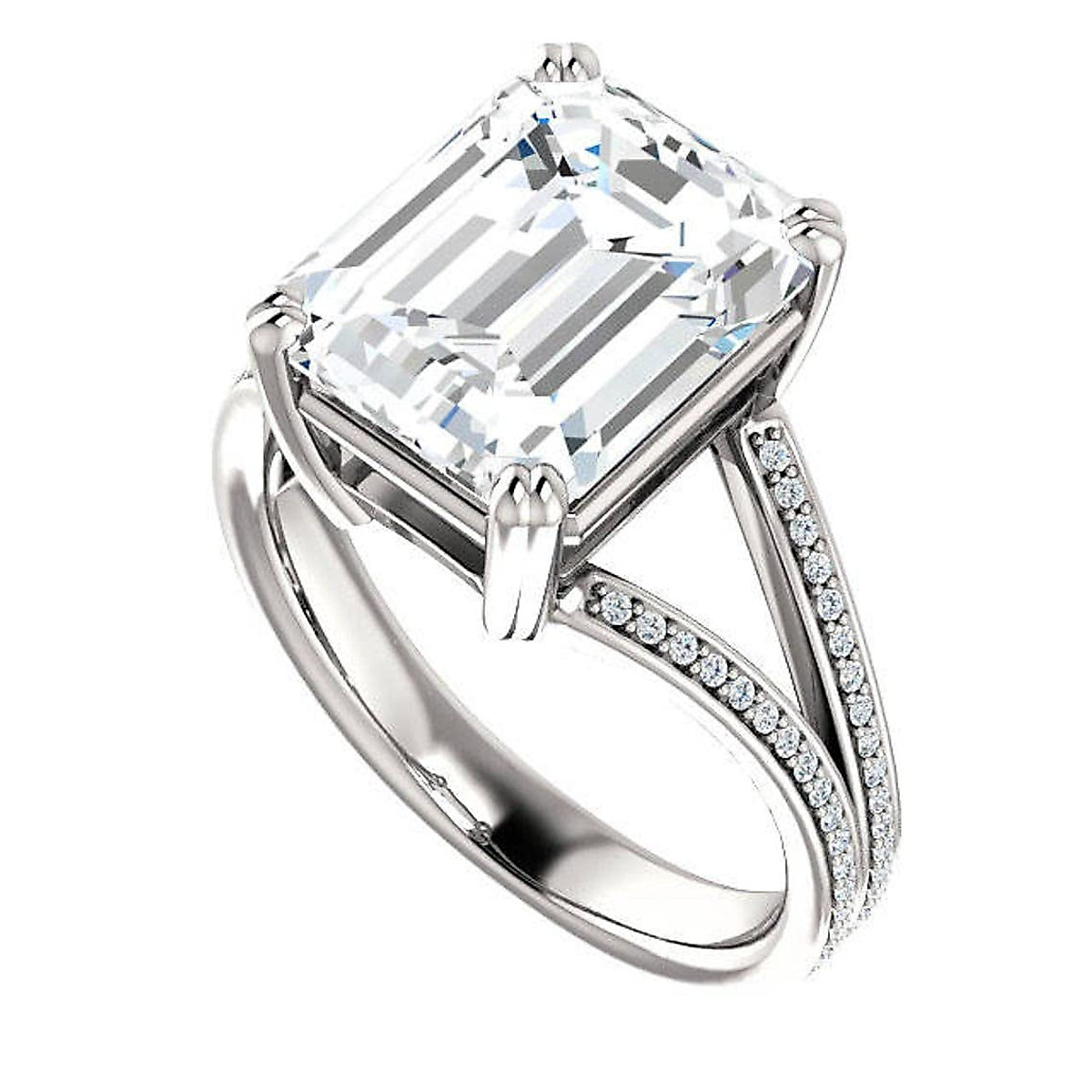 Kiara Gems 5 CT Emerald Moissanite Engagement Ring Wedding Eternity Band Vintage Solitaire Antique 4-Prong -Setting Setting Silver Jewelry Anniversary Promise Vintage Ring Gift For Her (7.5)