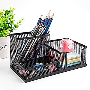 BLACK Metal Mesh 3 Compartment Desk Organizer Pencil Holder