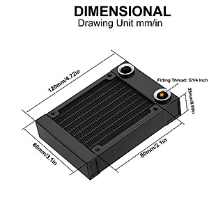 CLYXGS Water Cooling Radiator, 12 Pipe G1/4 Thread Heat Row Radiator 8 Pipe Aluminum Heat Exchanger Radiator for PC CPU Computer Water Cool System 80mm Black