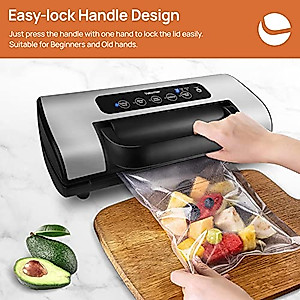 Food Vacuum Sealer Machine, Vakumar 3206 patented handle food vacuum sealer, 80kPa super suction force, used more than 200 times will not overheat, with dry / wet 5 kinds of vacuum function suitable for home and commercial use