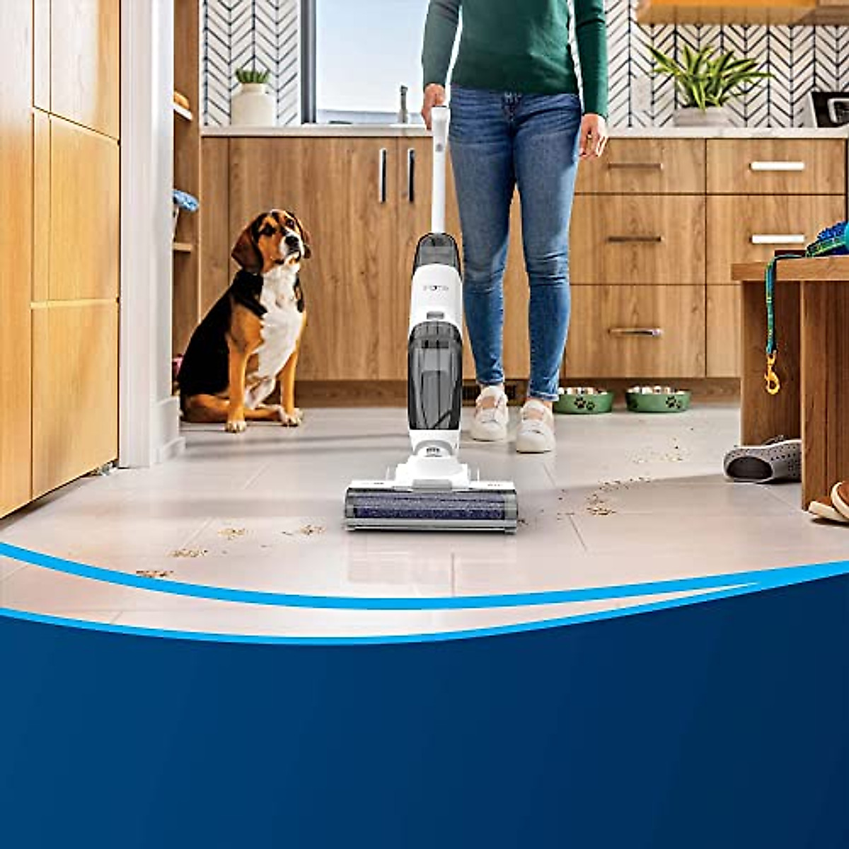 iHome WetVac WV5, Cordless Wet Dry Vacuum Cleaner and Mop, Self Cleaning Brush Roll, Dual Tank System, Multi Surface Hard Floor Cleaner, 45 Minute Runtime (Renewed)