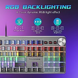Mechanical Gaming Keyboard, RGB Backlit 104 Keys Full Size Keyboard with Multimedia Knob, Double Shot Keycaps, Full Anti-Ghosting, Blue Switch Wired Computer Keyboard for Windows PC Mac Xbox Gamer