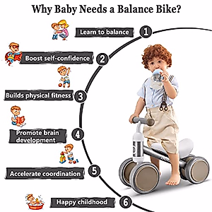 Baby Balance Bike Toys for 12-36 Months Kids Toy Boy and Girls Gifts Toddler Best First Birthday Gift Children Walker No Pedal Infant 4 Wheels Bicycle (Classic, Sliver)