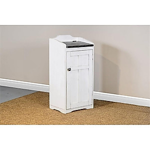 Pemberly Row 16" Farmhouse Wood Trash Box in White/Dark Brown