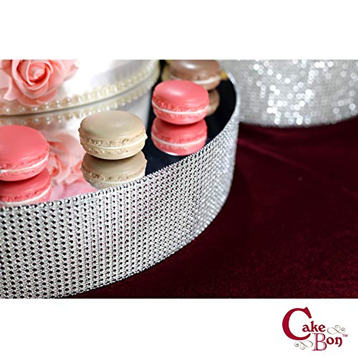 Cakebon Silver Cake Stands, Sturdy Lightweight Polystyrene Foam Silver Wedding Cake Stand with Faux Rhinestones, 16 Inch Cake Stand for Cakes and Pastries, Cake Stands for Party