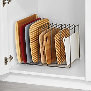 mDesign Metal Wire Organizer Rack for Kitchen Cabinet, Pantry, Shelves - Holder with 11 Slots for Skillets, Frying Pans, Lids, Cutting Boards, Vertical or Horizontal Placement, Extra Large - Dark Gray