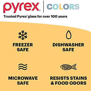 Pyrex Colors (6-Pack, Full Set) Tinted Glass Food Storage Container Set, Snug Fit Non-Toxic Plastic BPA-Free Lids, Freezer Dishwasher Microwave Safe, 3 Cup, 6 Cup & 11