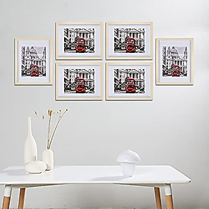 Charein 11x14 Picture Frame Set of 6, Made of Solid Wood for 8x10 pictures with Mat or 11x14 without Mat, Multi Photo Frames for Wall Hanging and Tabletop Display Home Office Decor, Wood Grain