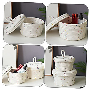 Cabilock 2pcs Storage Box mini decor snacks container desk top decor white woven storage basket woven rope basket small cotton rope basket Makeup Storage Basket Decorative Desktop Basket