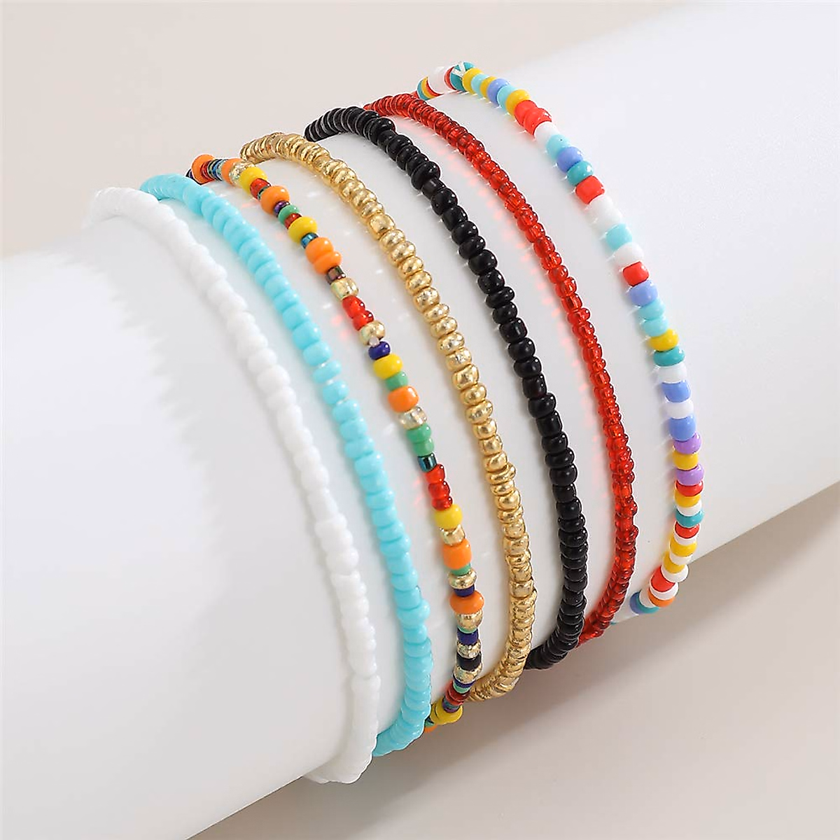 kelistom Boho Anklet for Women Teen Girls Handmade Elastic Beaded Ankle Bracelets for Women Summer Foot Jewelry (7PCS)