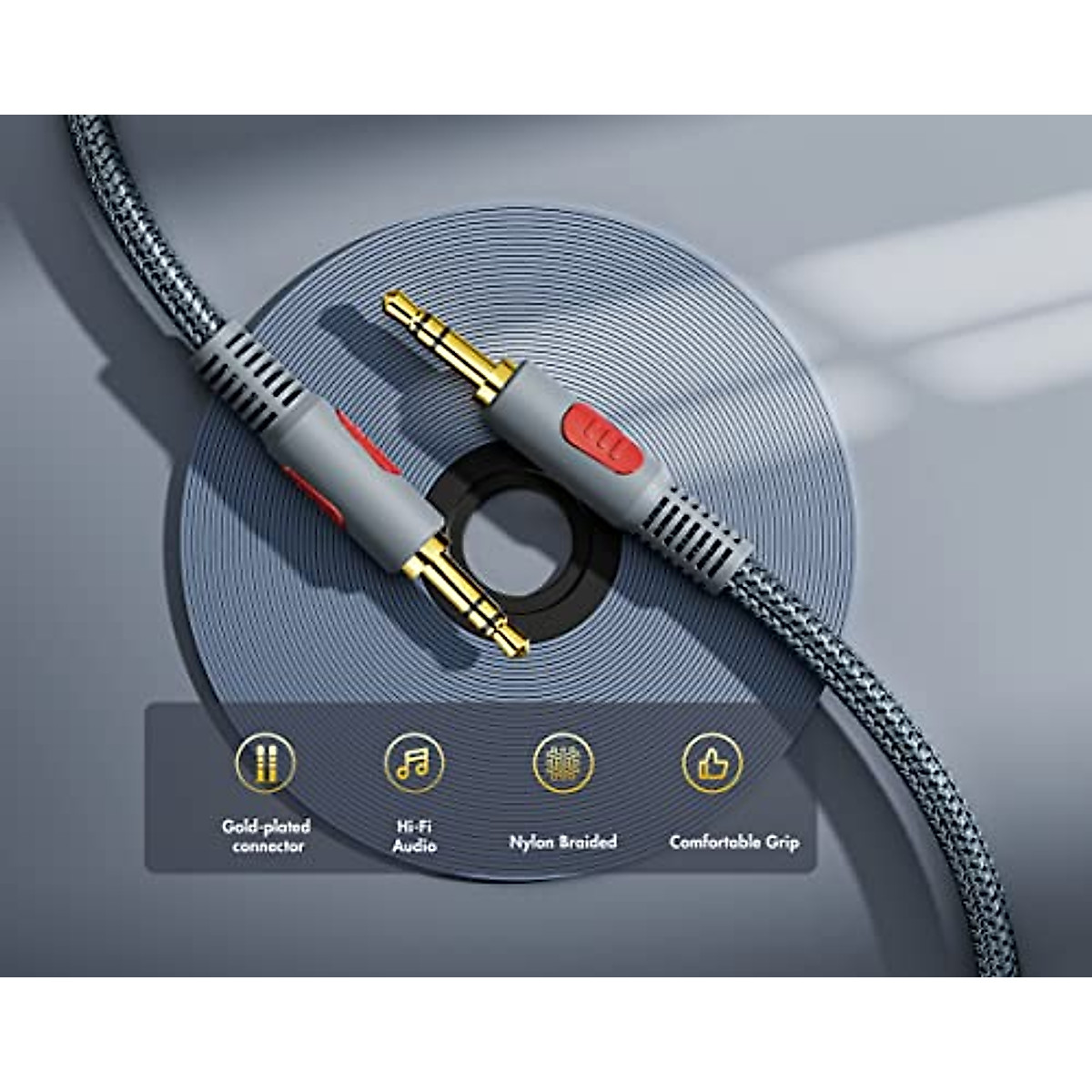 Ruaeoda 3.5mm Aux Audio Cable 30 ft, AUX Cord Braid 3.5mm to 3.5 mm Stereo Audio Cable 1/8 Shielded AUX Headphone Cable Extension Male to Male Outdoor Auxillary Stereo Audio Cable Cord