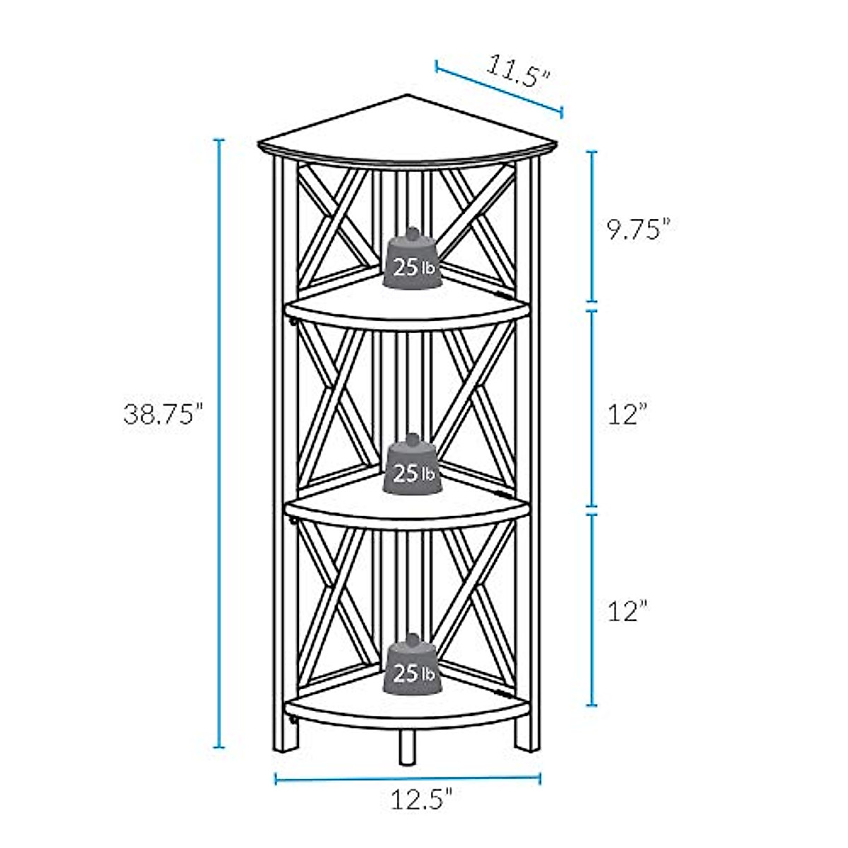 Casual Home Montego 4-Shelf Corner Folding Bookcase, Black (New)