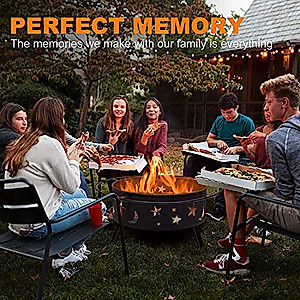 LEAYAN Garden Fire Pit Grill Bowl Grill Barbecue Rack Round Outdoor Fire Pit, Large Wood Burning Fire Pit w/Spark Screen, Wrought Iron Bonfire Fire Pit for Party, BBQ, Heating, Patio, Garden