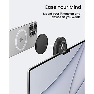 SODI Continuity Camera Mount for Desktop Monitor & iMac - iPhone Webcam Mount for MacBook with Mag-Safe Compatible, Tilt for Desk View, Magnetic Phone Stand for iPhone 15/14/13/12, Mac OS Ventura