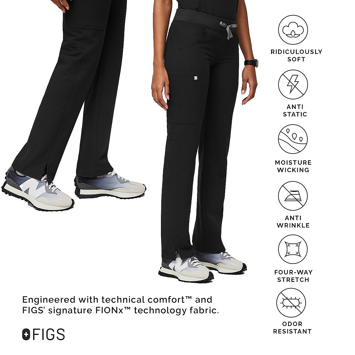 FIGS Kade Cargo Scrub Pants for Women - Black, M
