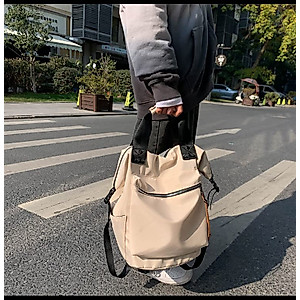 HACODAN Harajuku Grunge Aesthetic Backpack Tote Bag, Women Men Girls Schoolbag Large Back to School (beige)