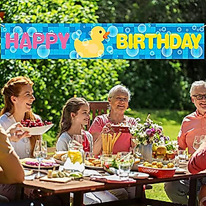 Cute Cartoon Little Yellow Duck Happy Birthday Banner Backdrop Animal Theme Decor Decorations for Yard Sign Gender Reveal Ducky Duck Bday 1st Birthday Party Supplies Background Photo Booth Props Gift