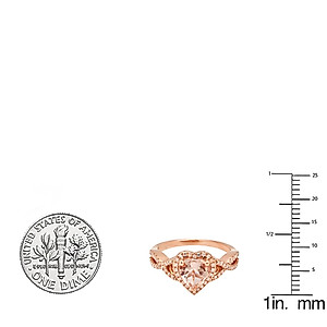 Dazzlingrock Collection 10K 7 MM Heart Morganite & Round Diamond Ladies Swirl Halo Engagement Ring, Rose Gold, Size 7