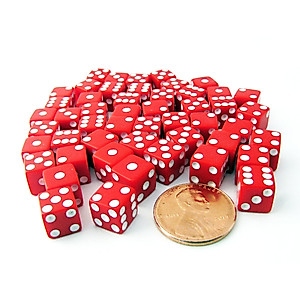 Koplow Games Set of 50 8mm Six-Sided D6 Small Square-Edge Dice - Red with White Pips
